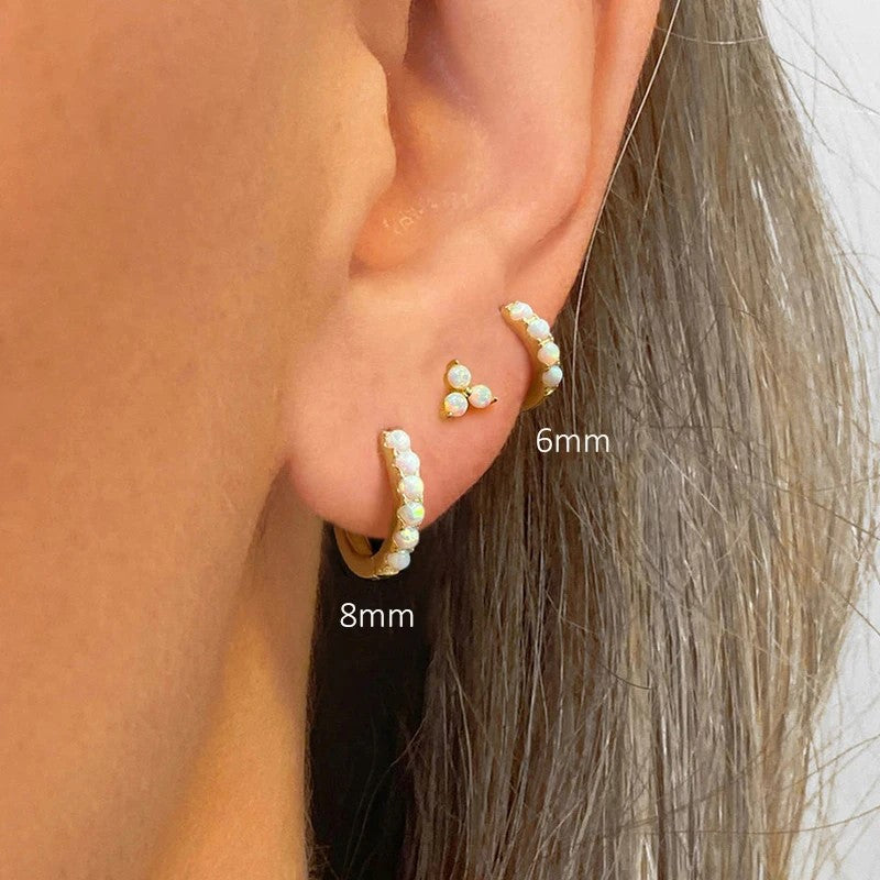 Gold Opal Huggie Hoop Earrings